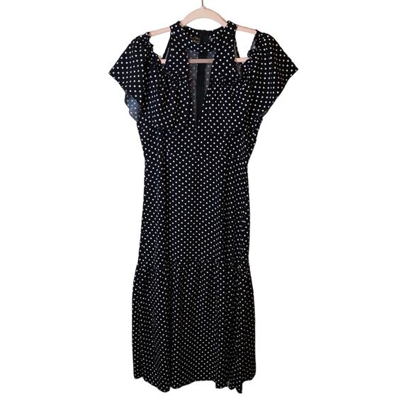 SHEIN | Dresses | Shein Black White Polka Dot Midi Dress Cold Shoulder ...